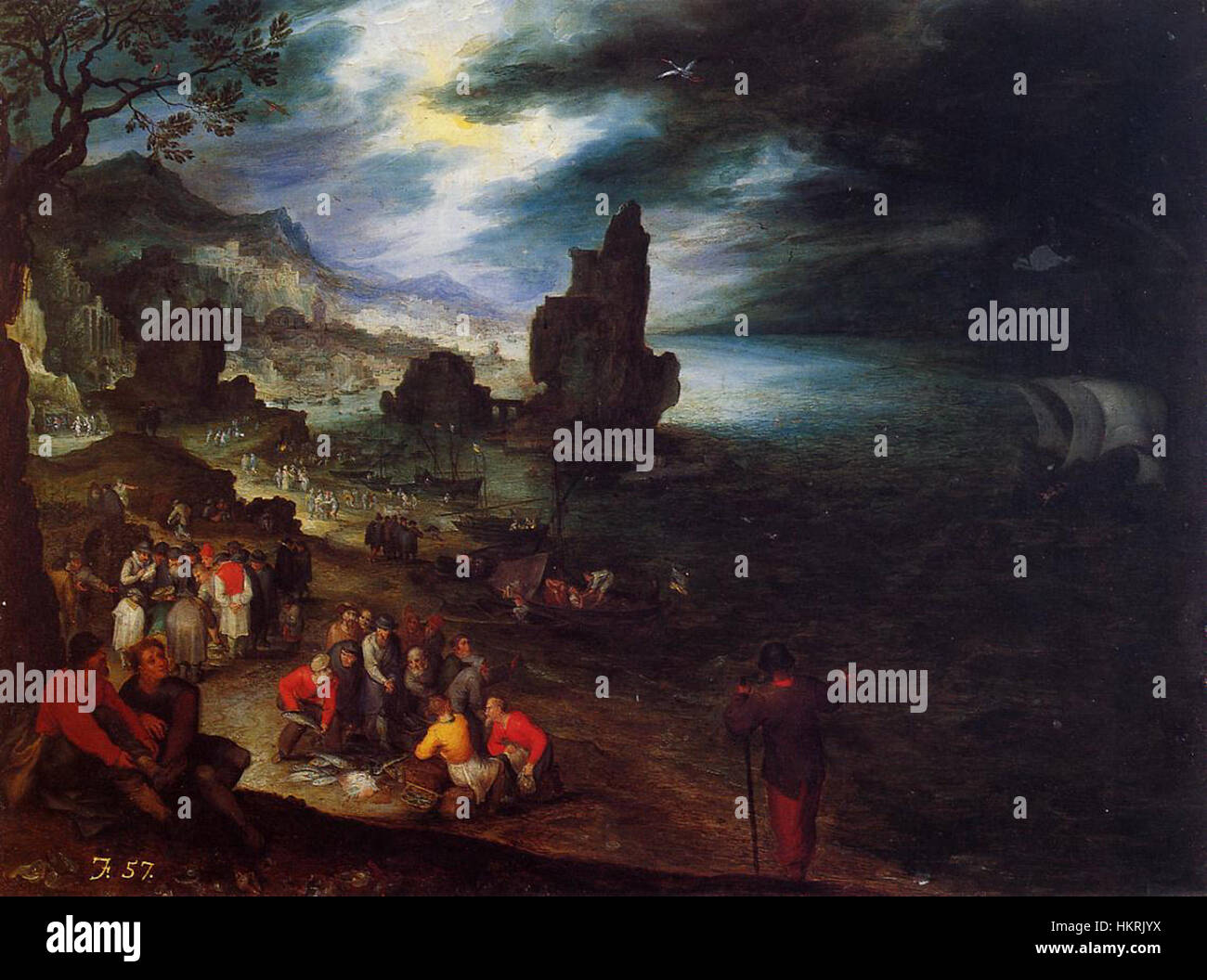 This painting depicts a coastal landscape with the biblical scene of ...