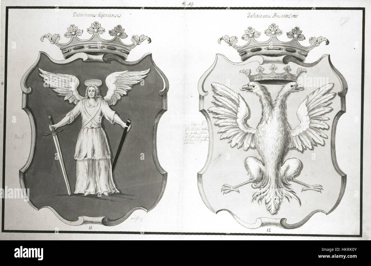 This historical artwork depicts the coats of arms of the Kiev and ...