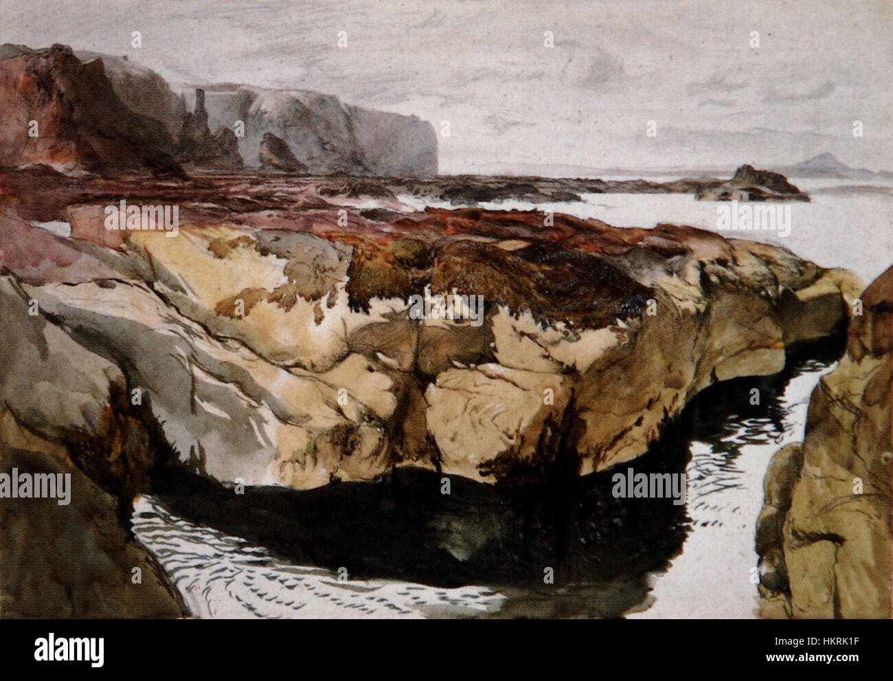 A coastal scene near Dunbar, captured in oil by a historical artist ...