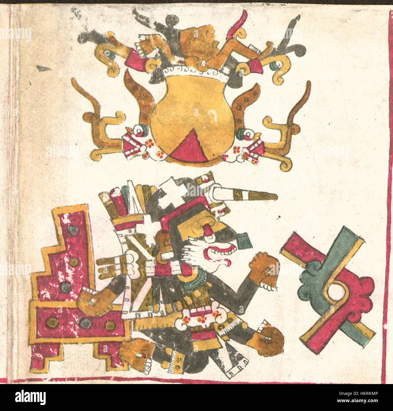 This page from the Codex Borgia depicts the 'Ollin' day symbol, a part of the Mesoamerican ...