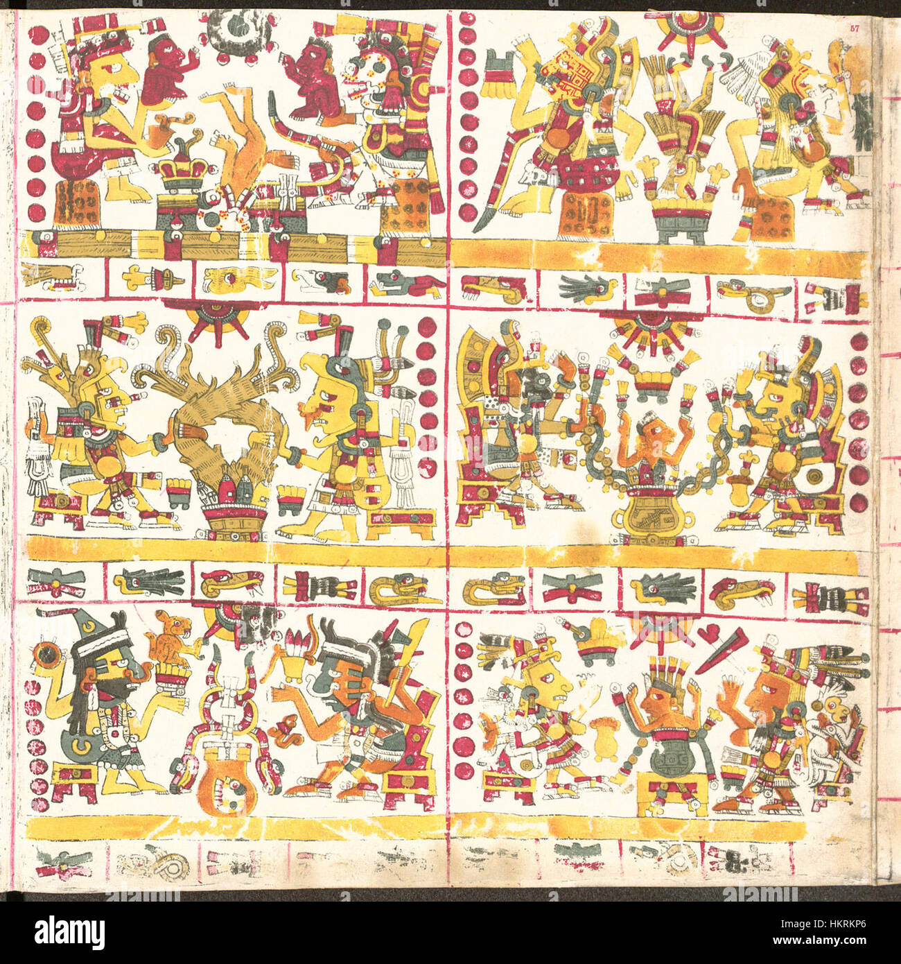 Page 57 of the Codex Borgia, an ancient Mexican manuscript, features ...