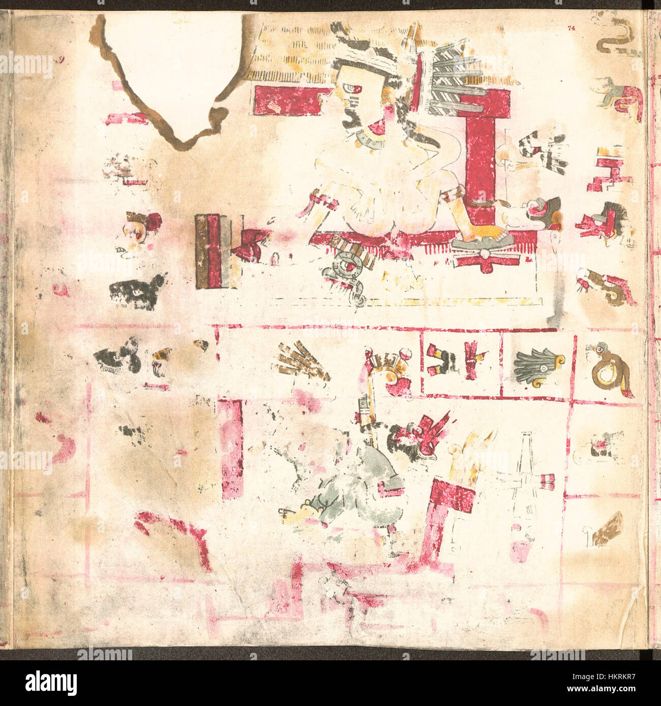 Page 74 of the *Codex Borgia*, a Mesoamerican manuscript, features ...