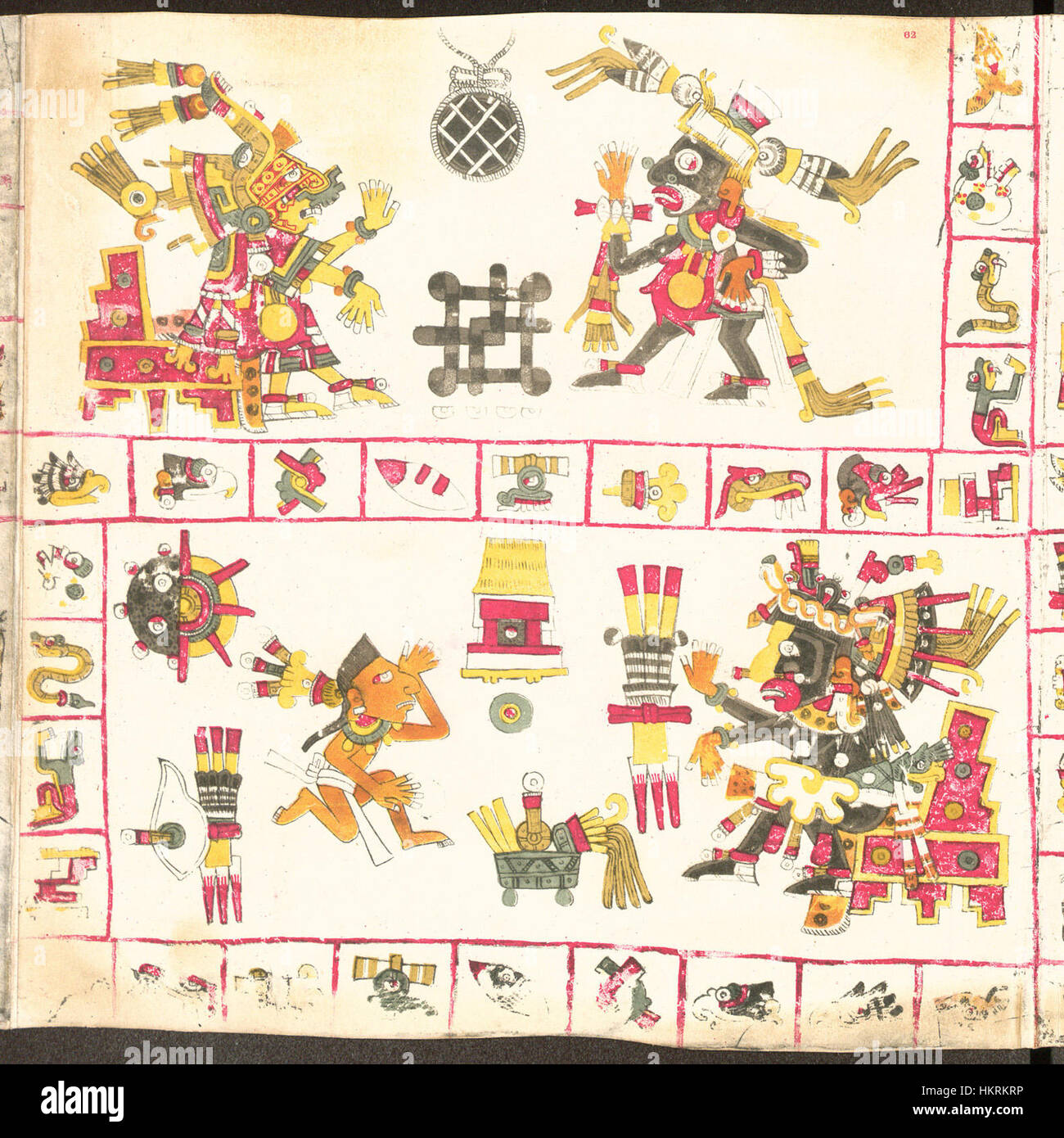 Page 62 of the Codex Borgia is a detailed manuscript illustration, part ...