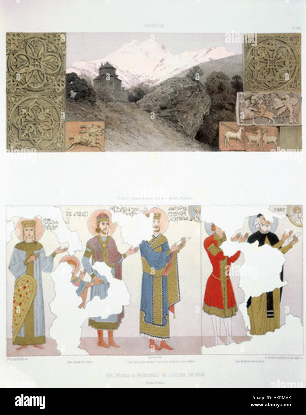 Color Lithograph Depicting the Church of Sion and Royal Figures by ...