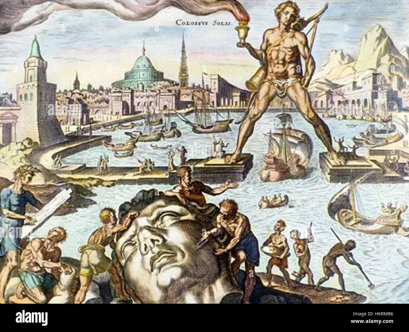 This artwork depicts the Colossus of Rhodes, one of the Seven Wonders ...