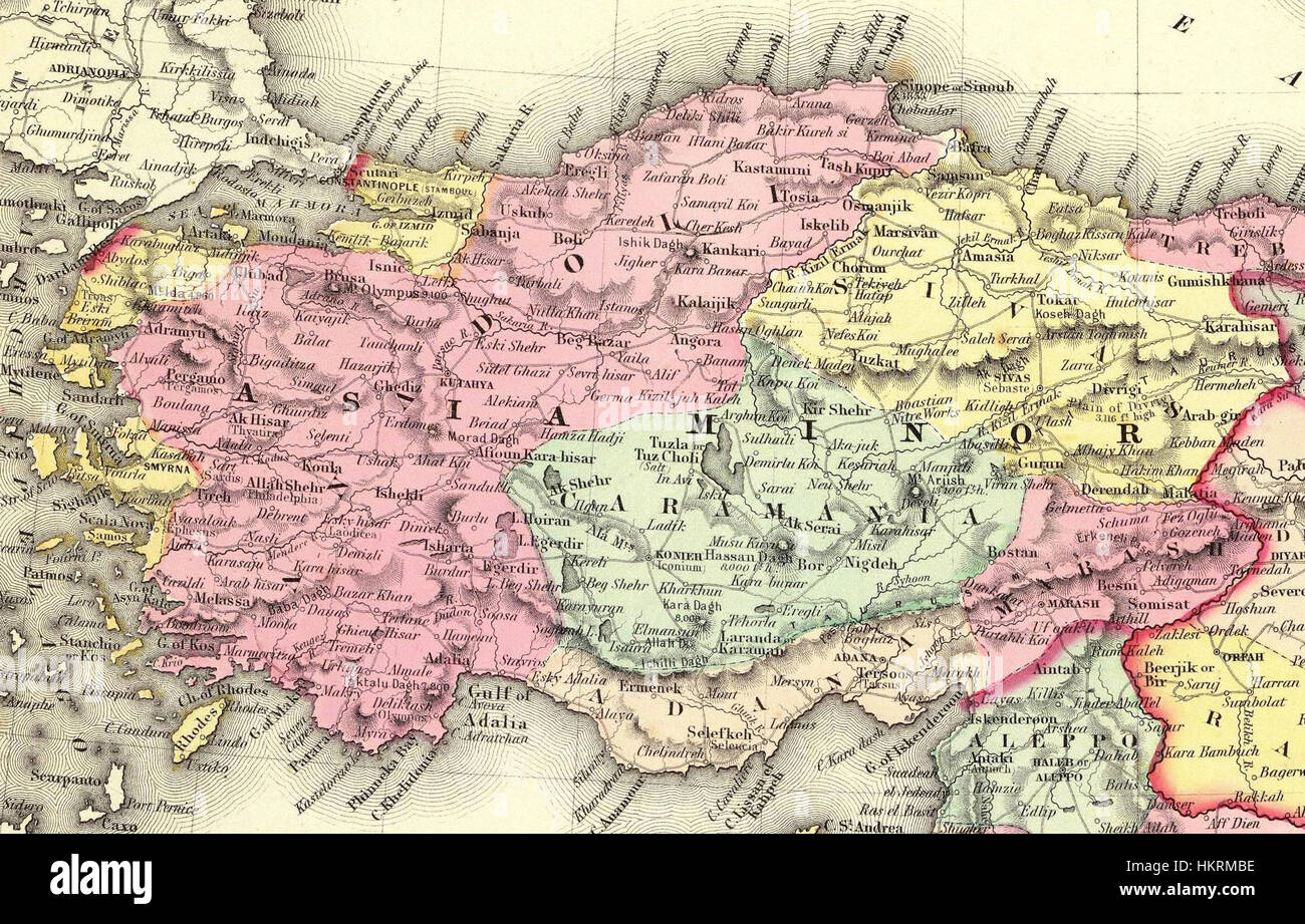 A 1856 map by G.W. Colton showing Turkey in Asia and the Caucasian ...