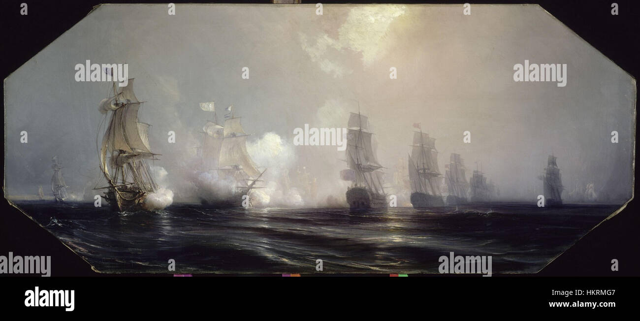 A naval battle scene from September 3, 1781, depicting the combat in ...