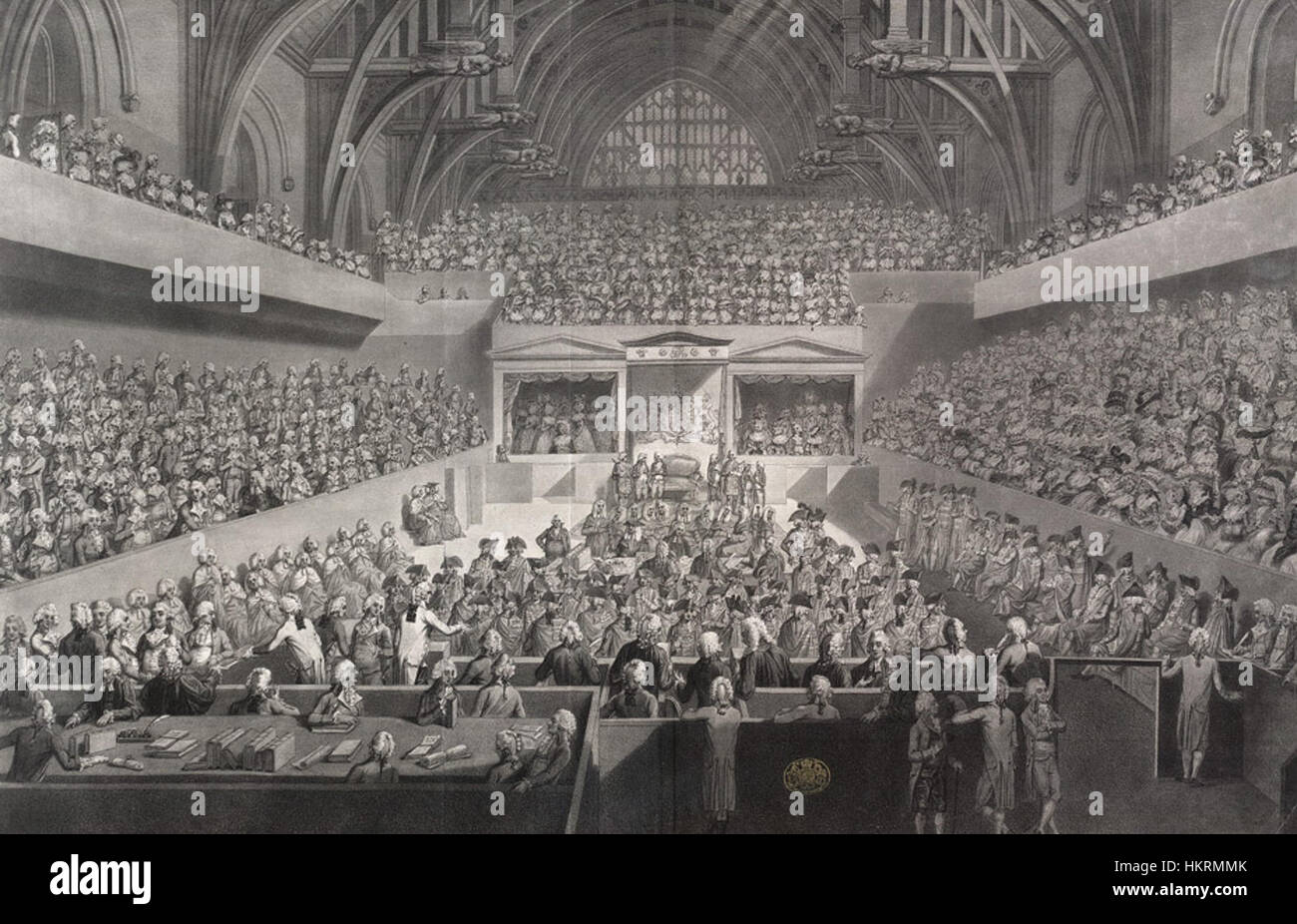 A historical artwork depicting the trial of Warren Hastings, the first ...