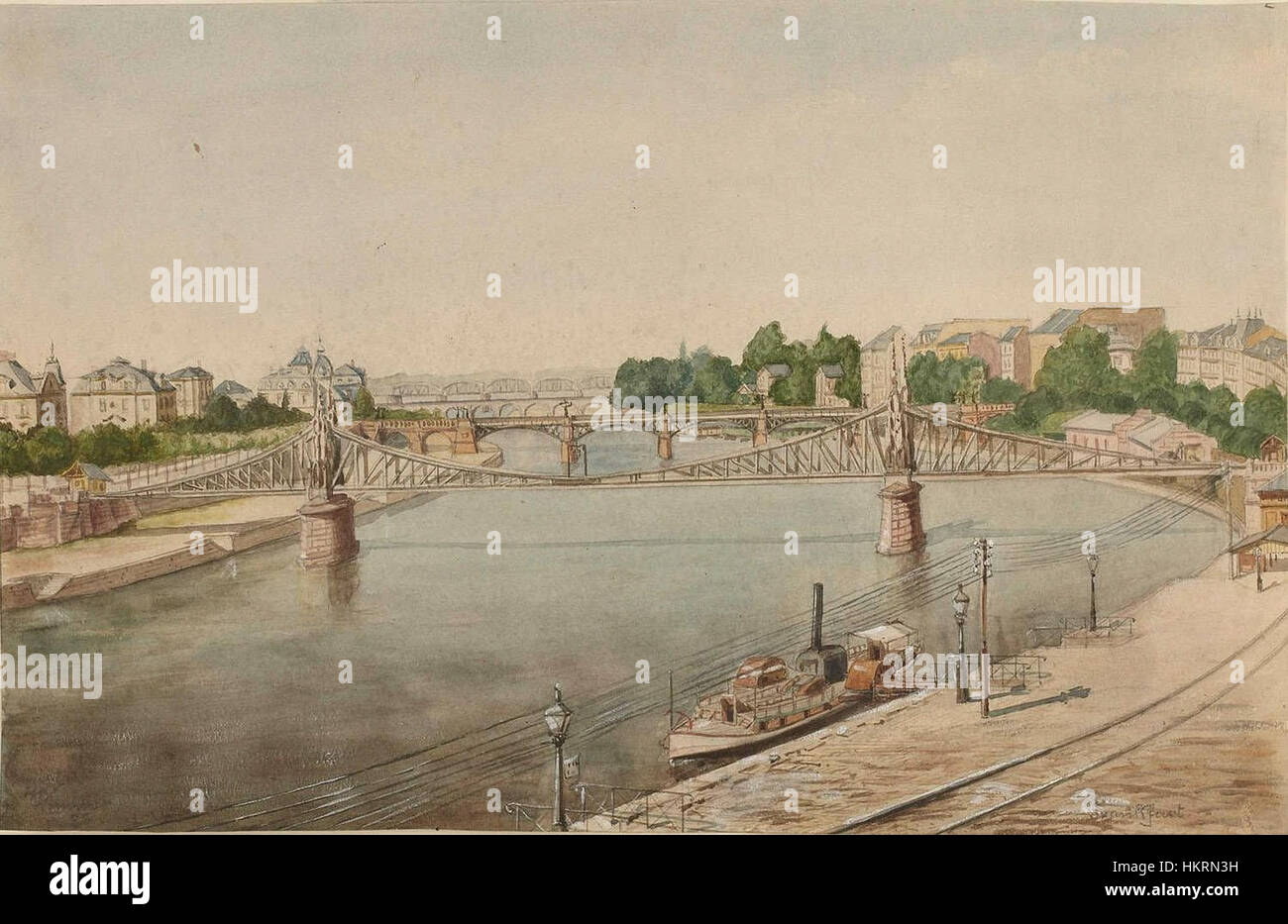 Conrad Wimmer's painting of the 'Eiserner Steg' in Frankfurt from 1886 ...