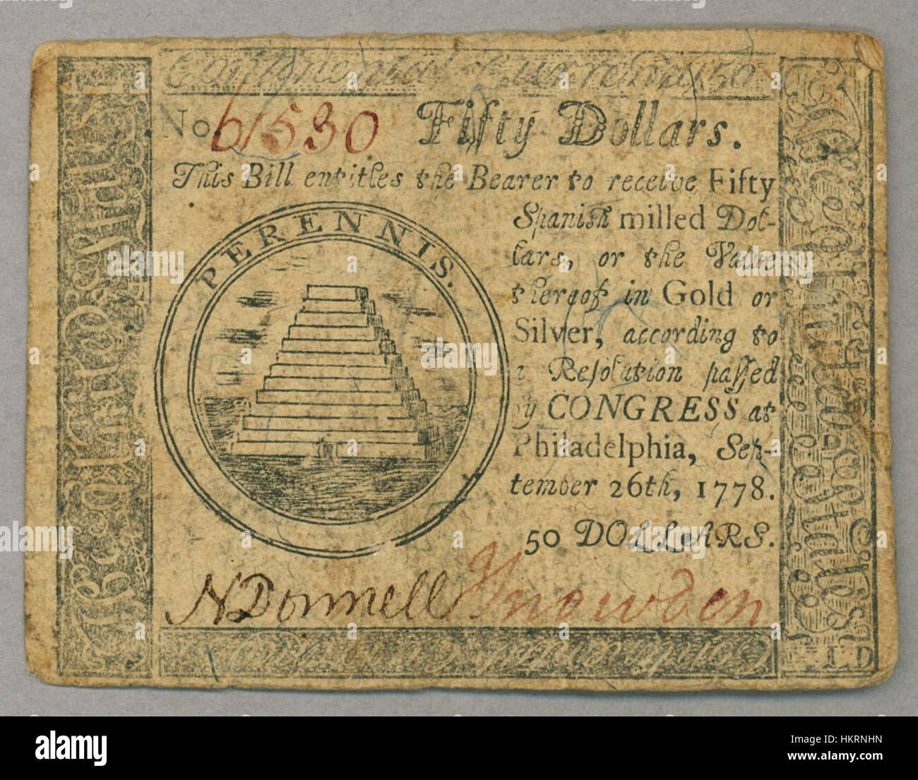 This 1778 Continental $50 note is a piece of American Revolutionary War ...