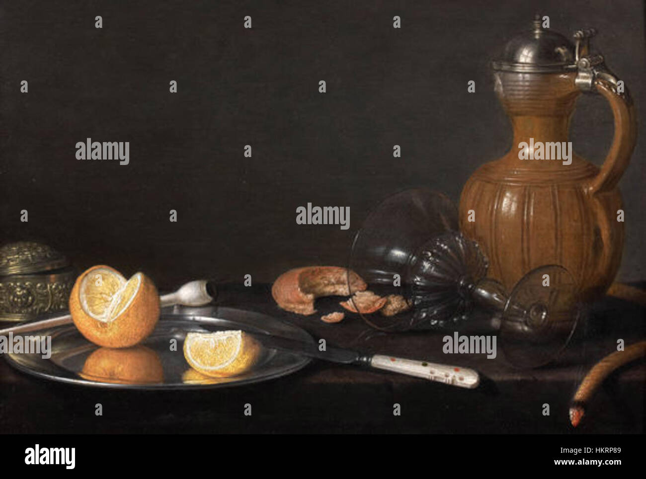 This still life painting by Cornelis Mahu features an orange resting on ...