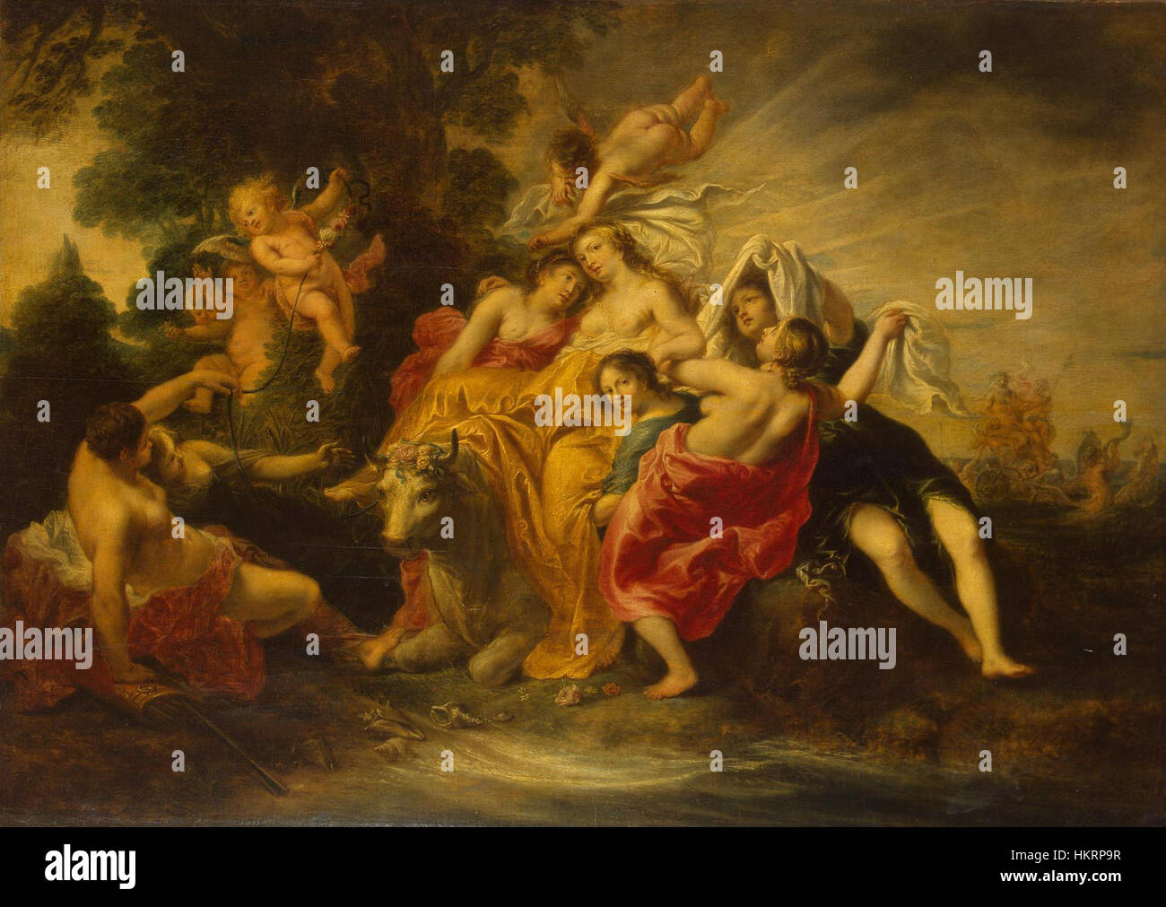 Cornelis Schut’s *Rape of Europa* portrays the mythological story of Europa's abduction by Zeus ...