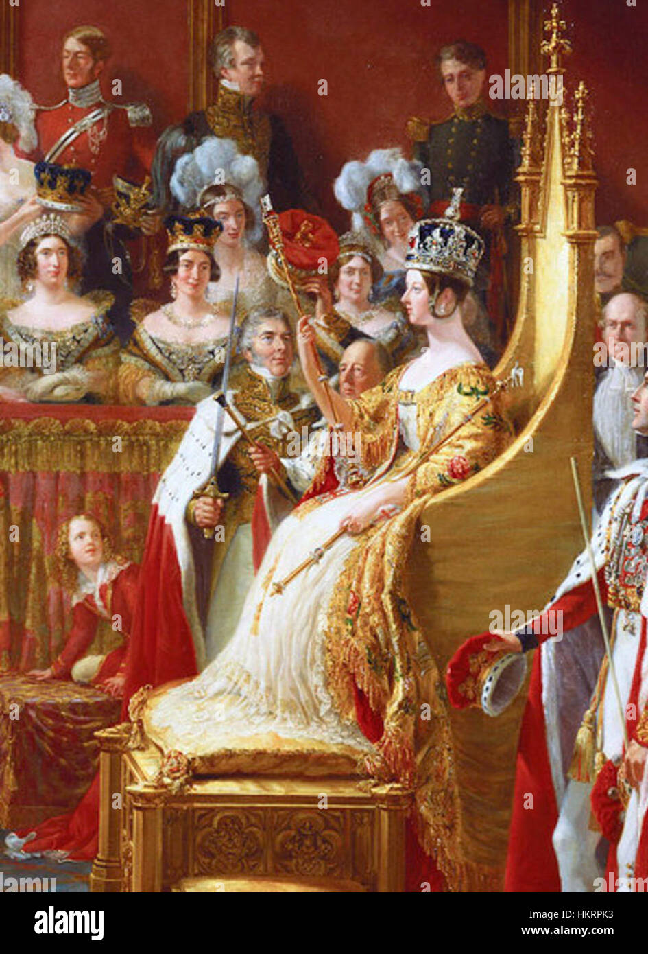 This cropped image of Sir George Hayter’s painting depicts the ...