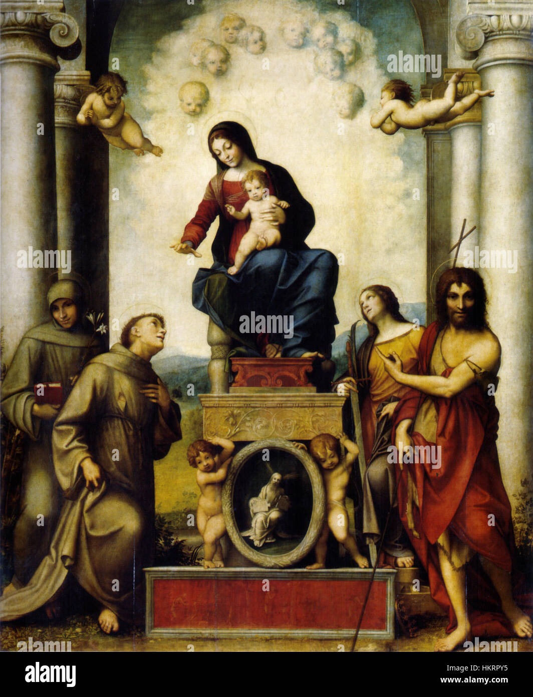 This painting by Correggio, titled 'Madonna with Saint Francis,' captures a serene moment of the ...