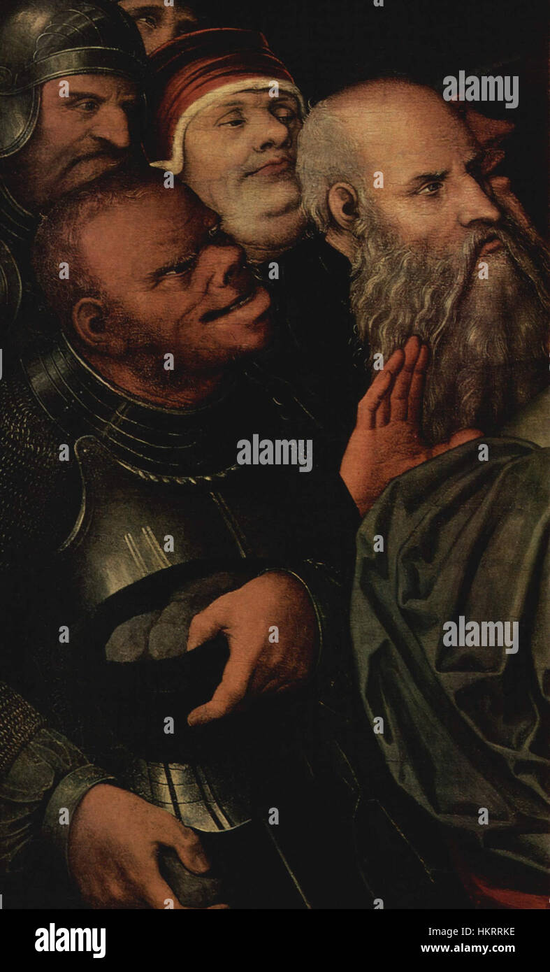 The painting 'Christ and the Adulteress' by Lucas Cranach the Younger portrays a Biblical scene ...