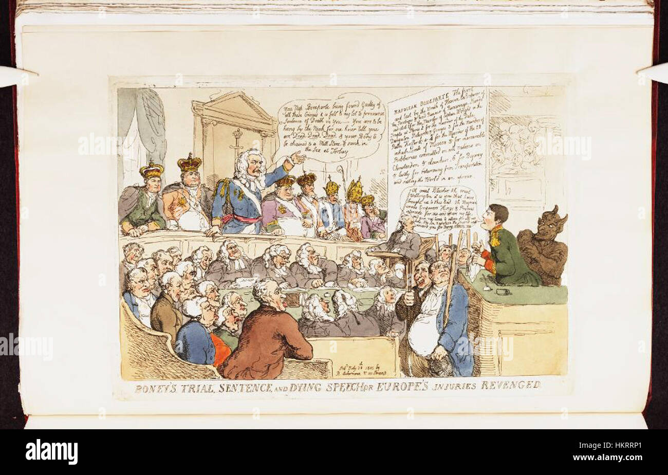 This artwork depicts the trial, sentence, and final speech of Napoleon ...