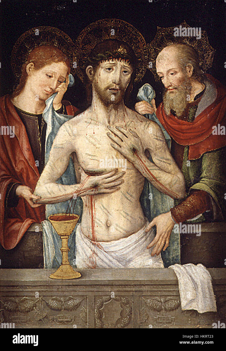 *Cristo paciente con San Juan Evangelista y Nicodemo* is a painting ...