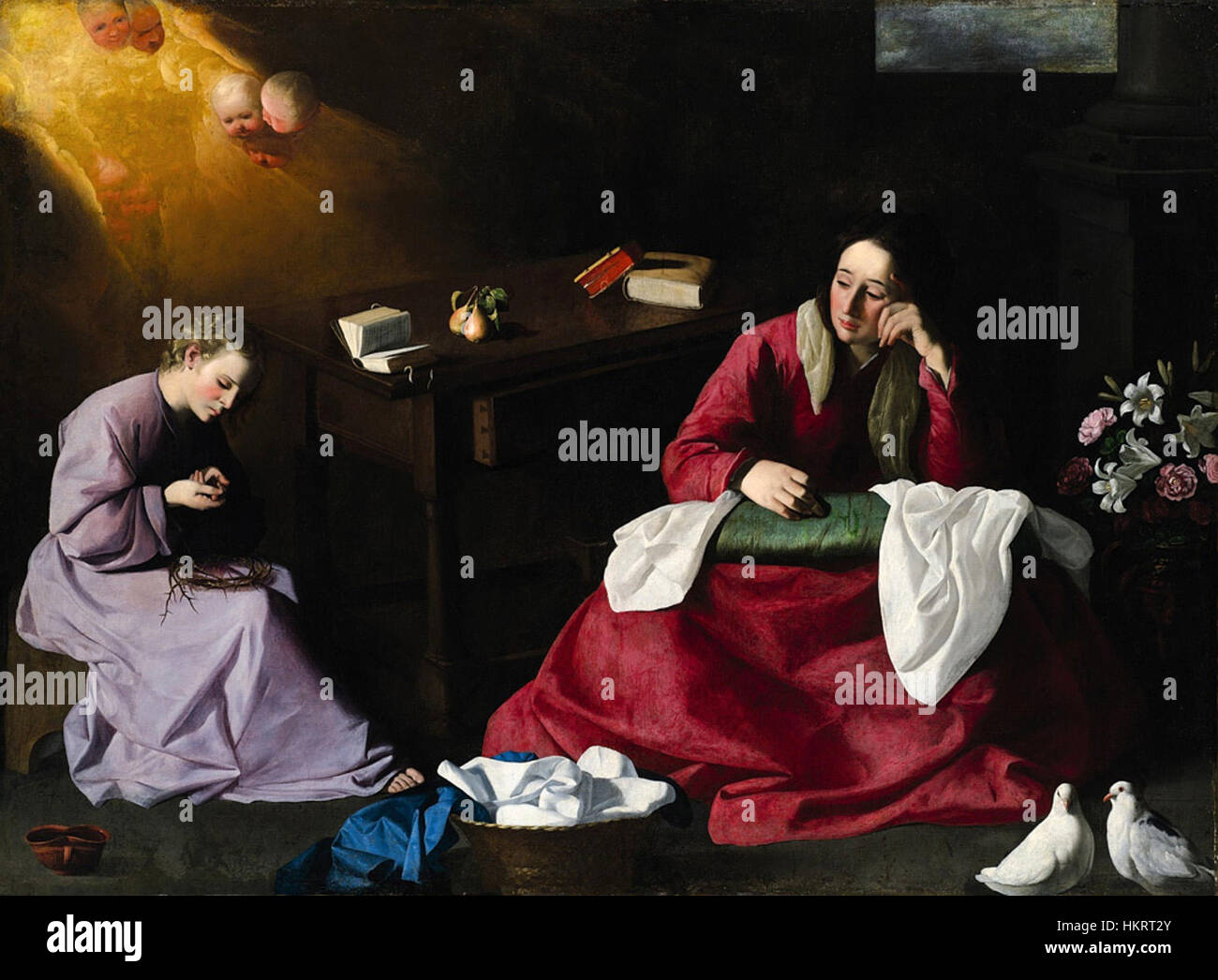 This painting depicts the religious scene of Christ and the Virgin Mary ...