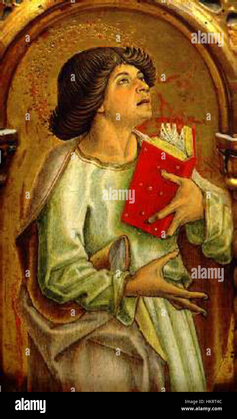 A detail from the 'Polittico di Ascoli' by Carlo Crivelli, an Italian Renaissance painter known ...