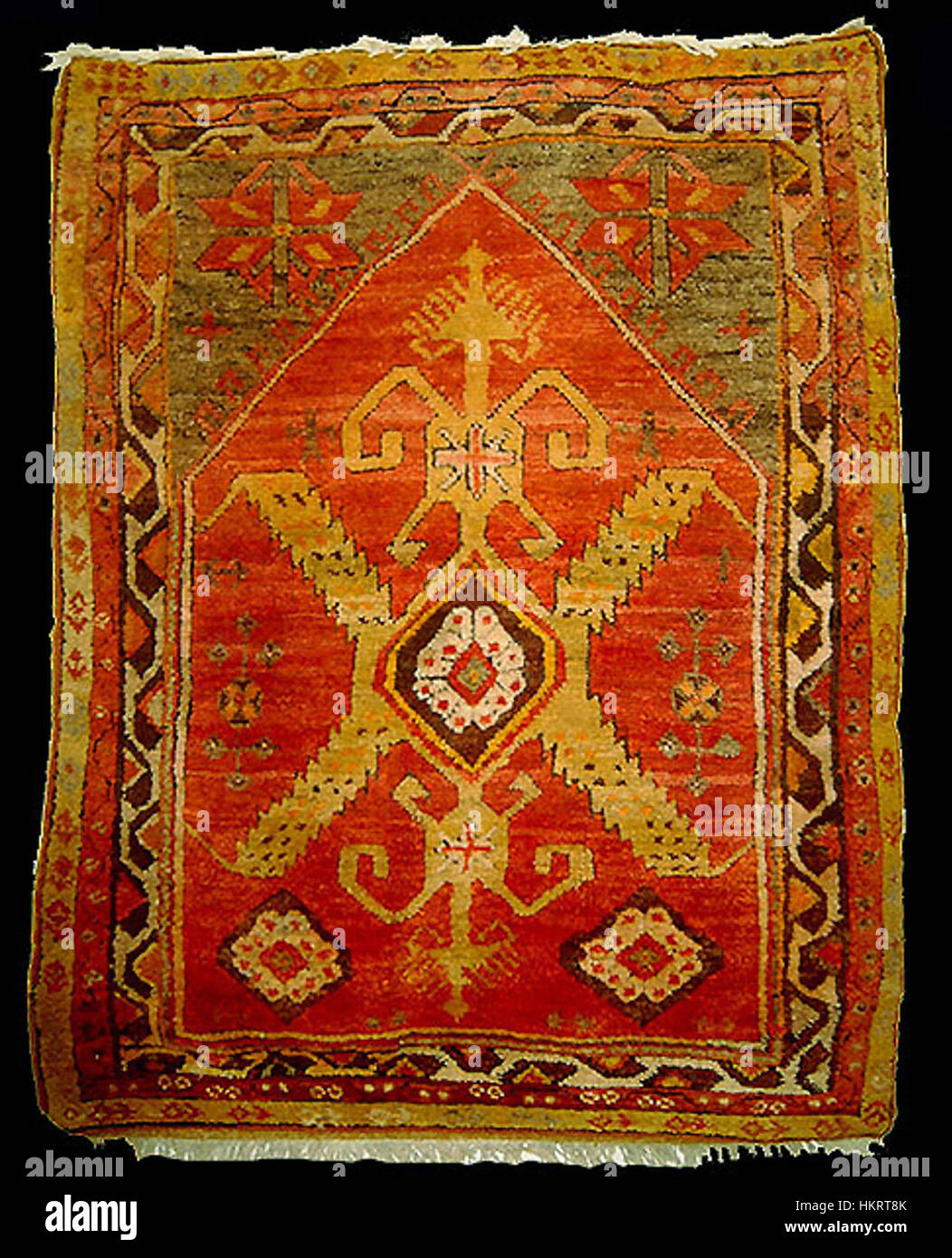 A cross-shaped carpet design rendered as an oil painting. This artwork ...