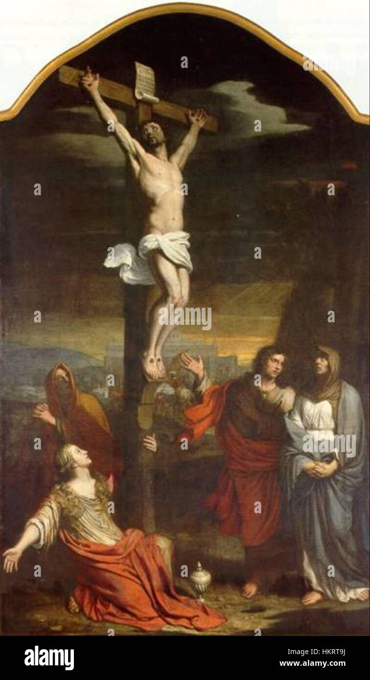 This painting titled 'Crucifixion' by Fisen depicts the Biblical scene of Christ’s crucifixion ...