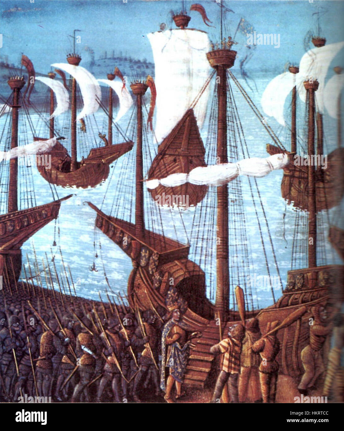 This historical artwork portrays the Crusade embarkation of King Philip ...