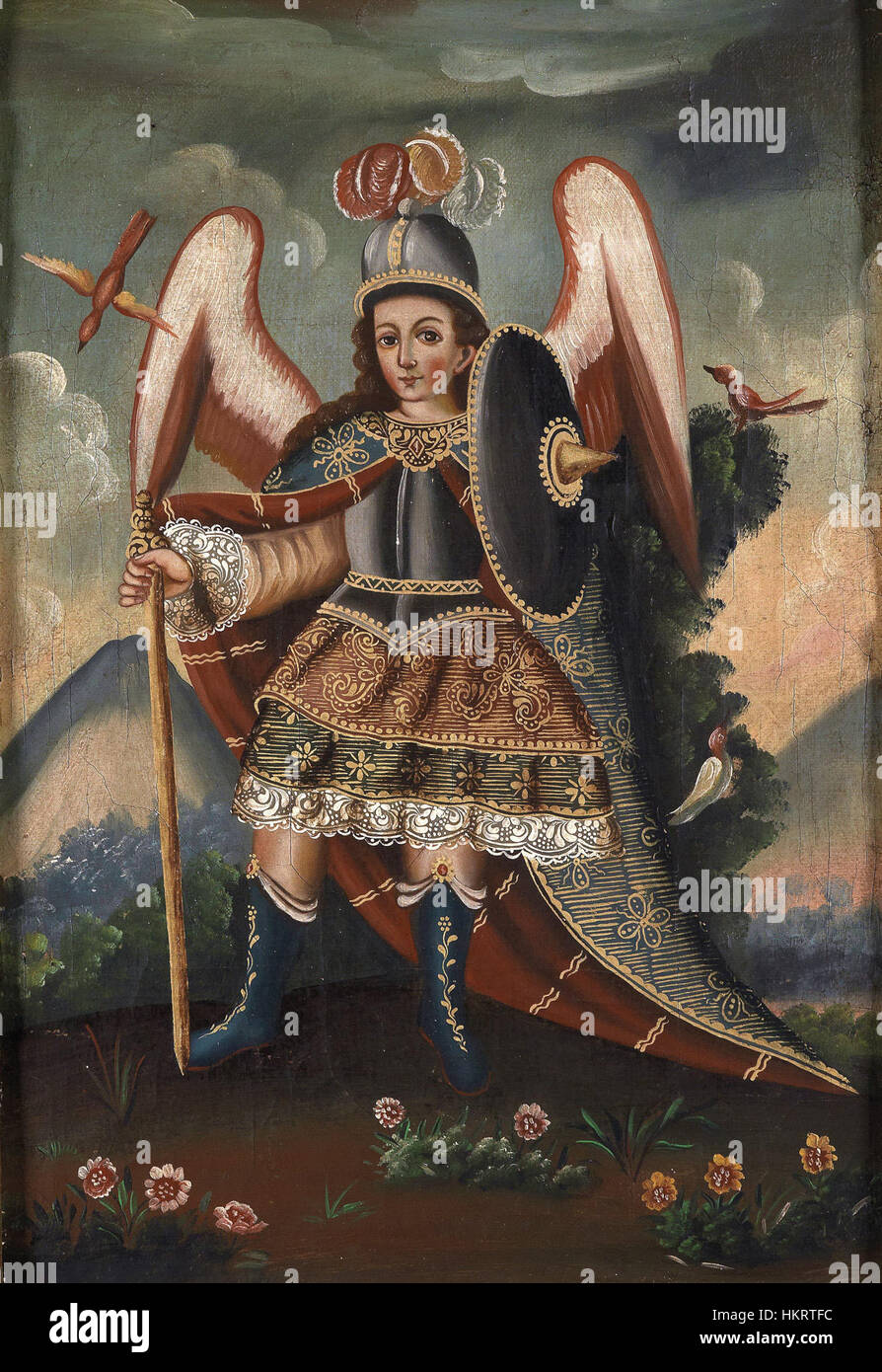 The 'Archangel Raphael' from the Cuzco School is a religious painting ...