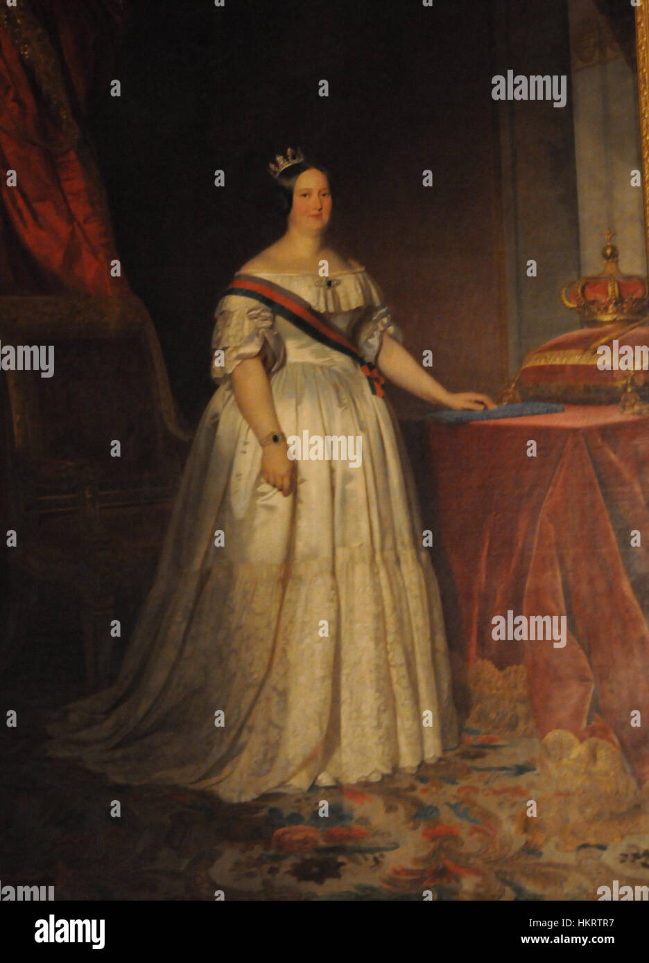 The painting titled 'D. Maria II' by F. Krumholz, created in 1846 ...