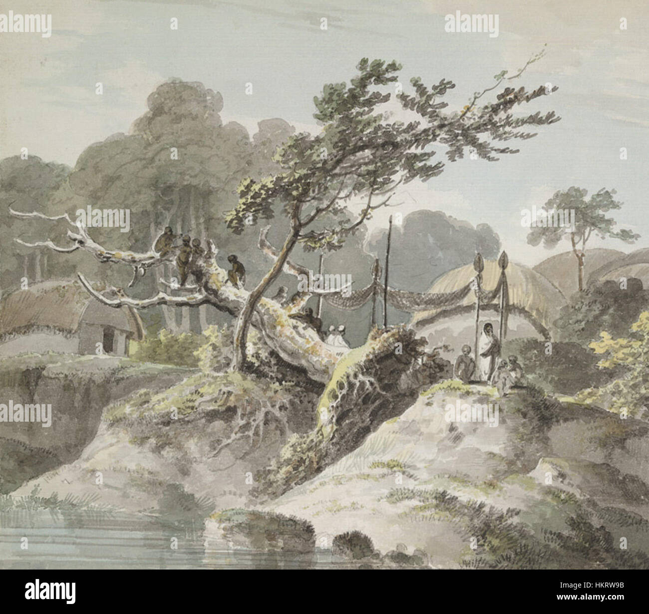 This oil painting by Daniell features a Bengal village, capturing the ...