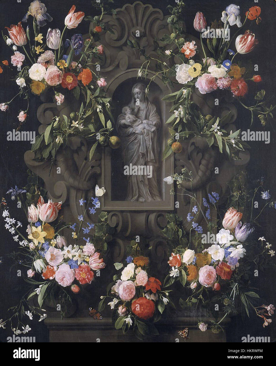 Daniel Seghers' 1645 painting 'Garland with Virgin' features the Virgin ...