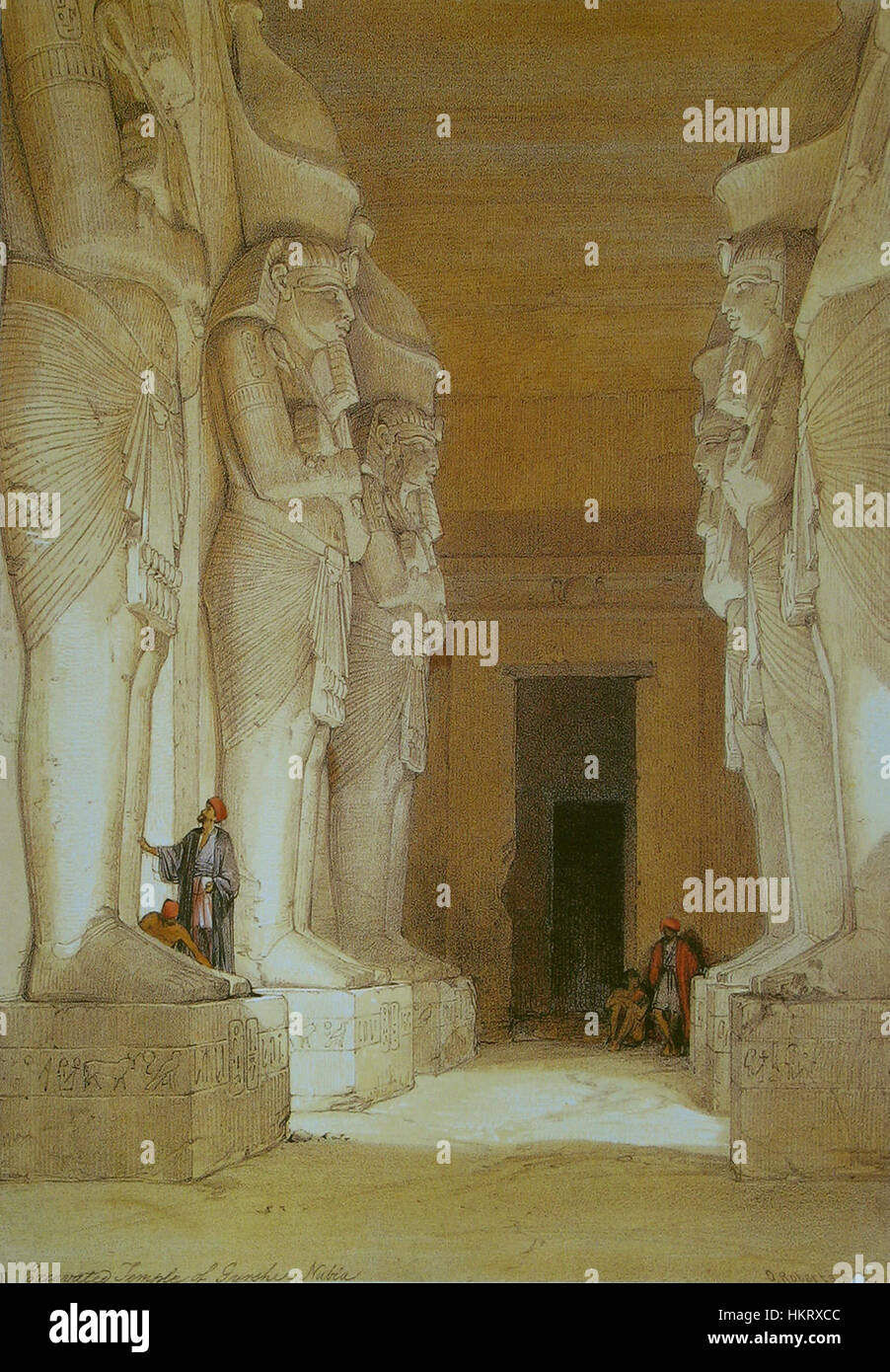 This artwork by David Roberts depicts the ancient rock temple of Gerf ...