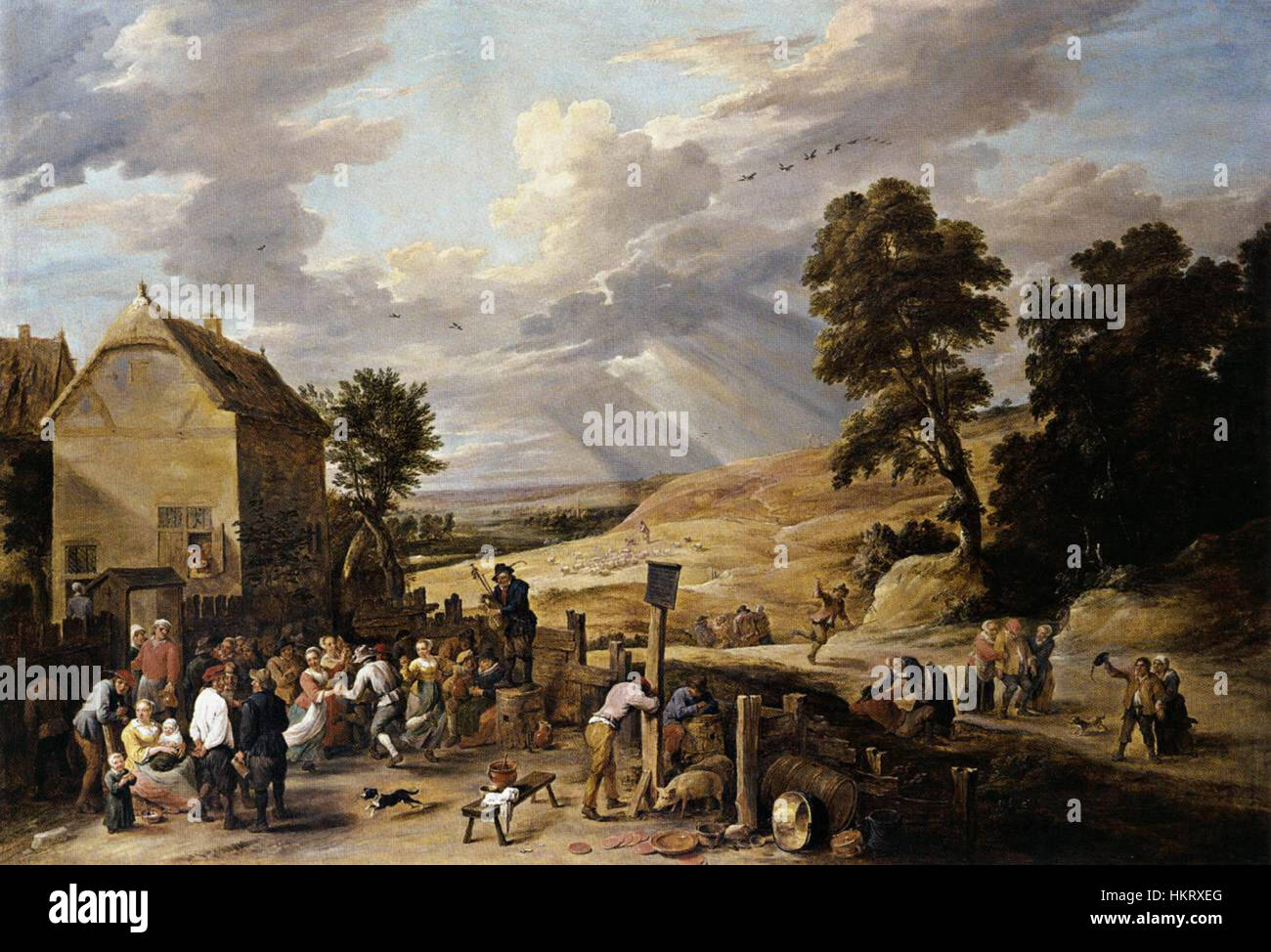 David Teniers II’s *Peasants Dancing outside an Inn* depicts a lively ...