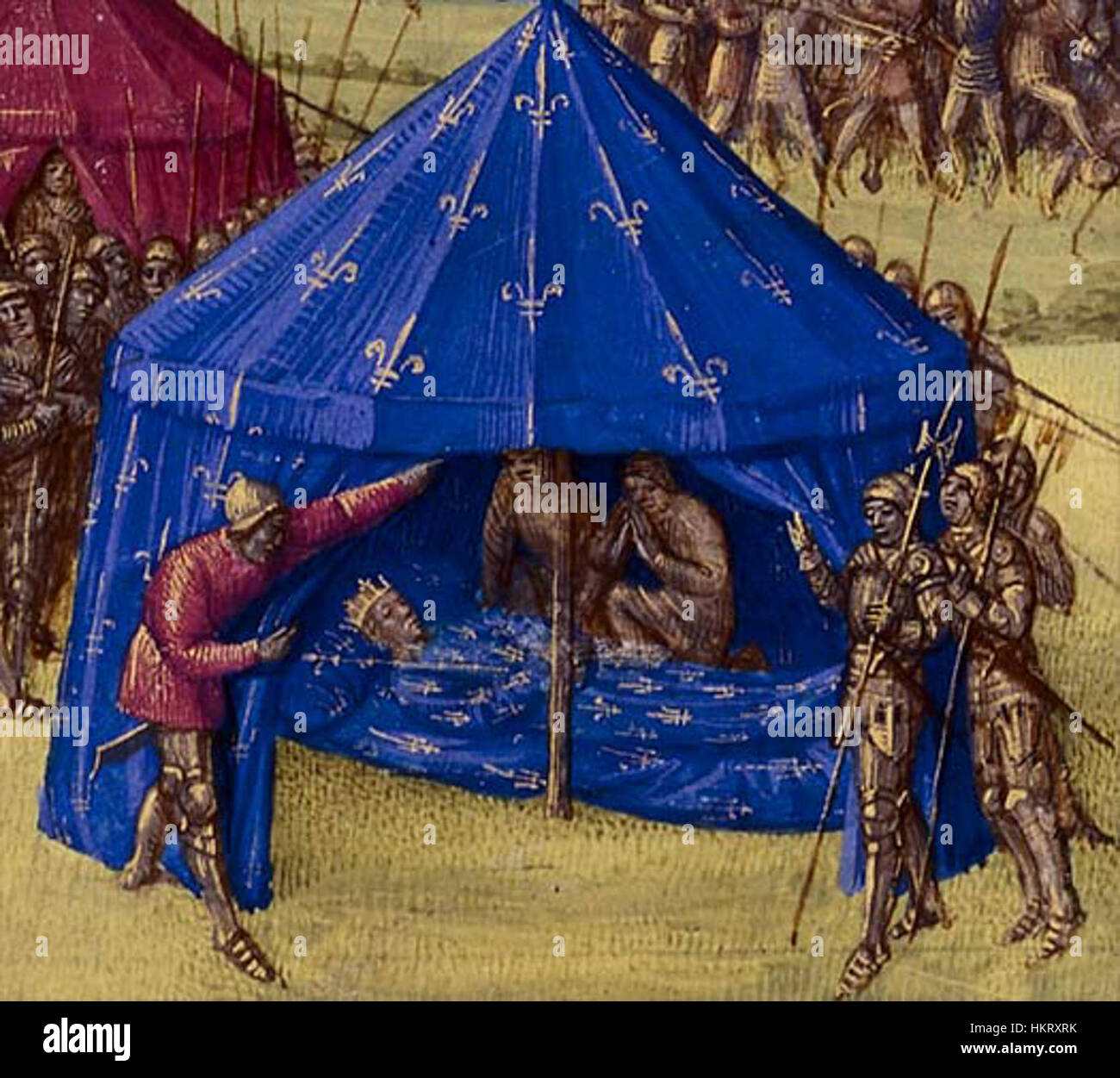 A historical painting of the death of Louis IX, depicting a moment of ...