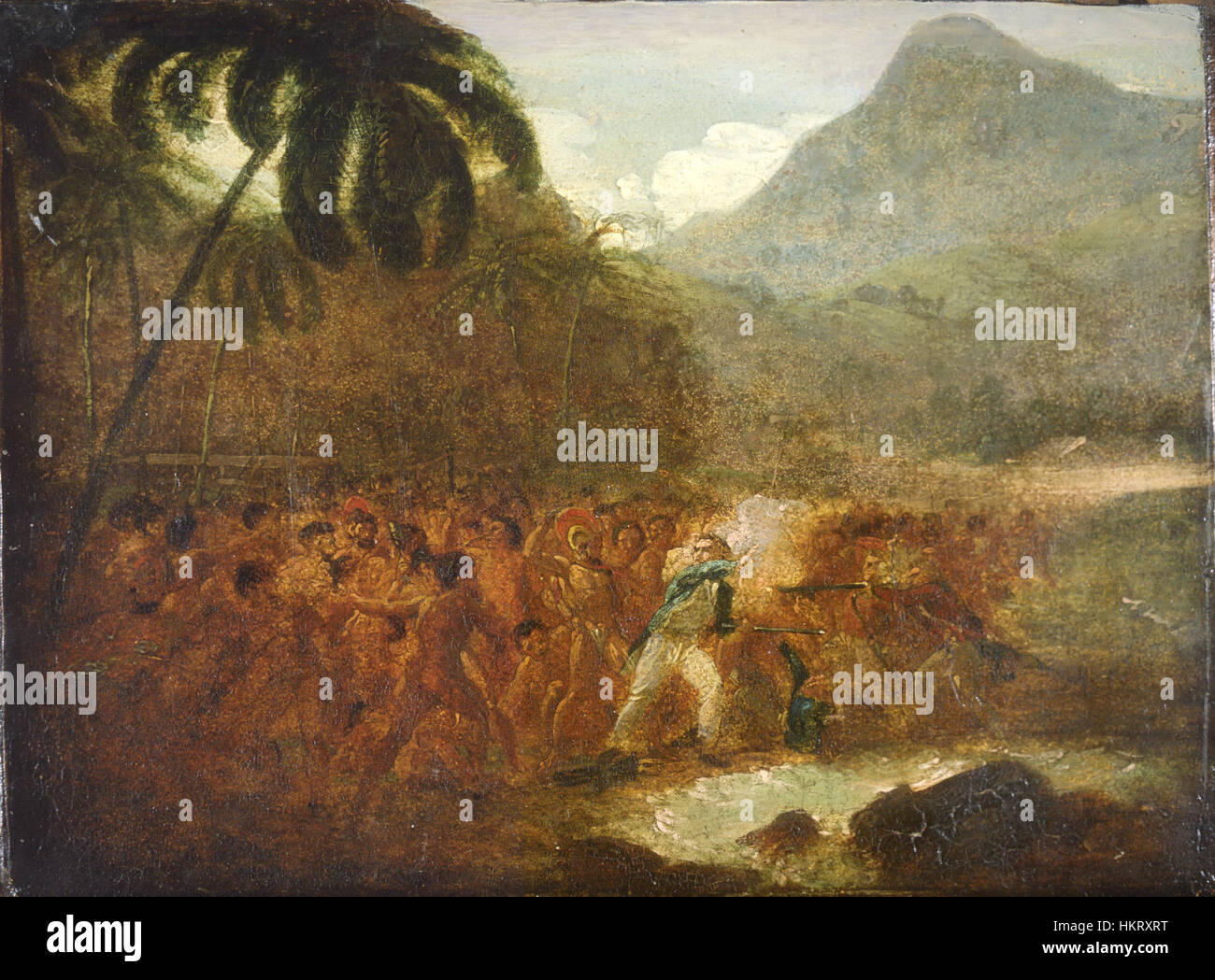 This artwork depicts the death of Captain James Cook, illustrating a ...