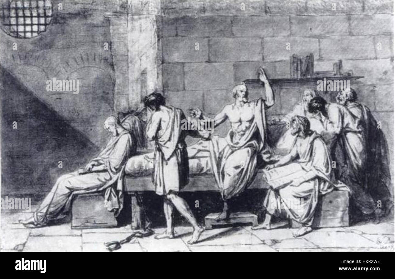 The 'Death of Socrates' charcoal sketch portrays the final moments of ...