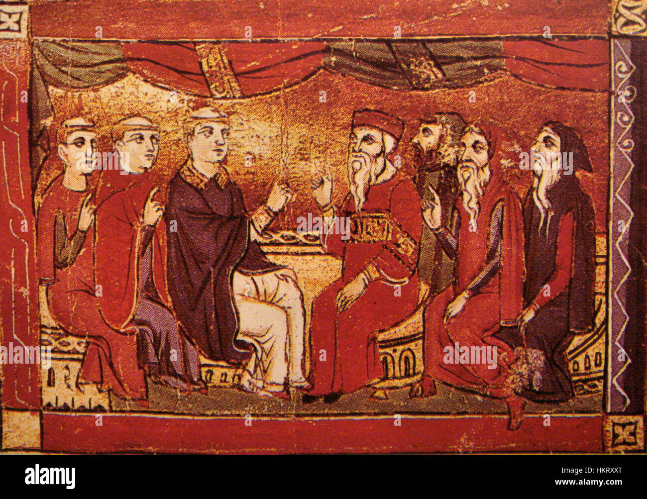 This painting illustrates a historical event from 1290, depicting the ...