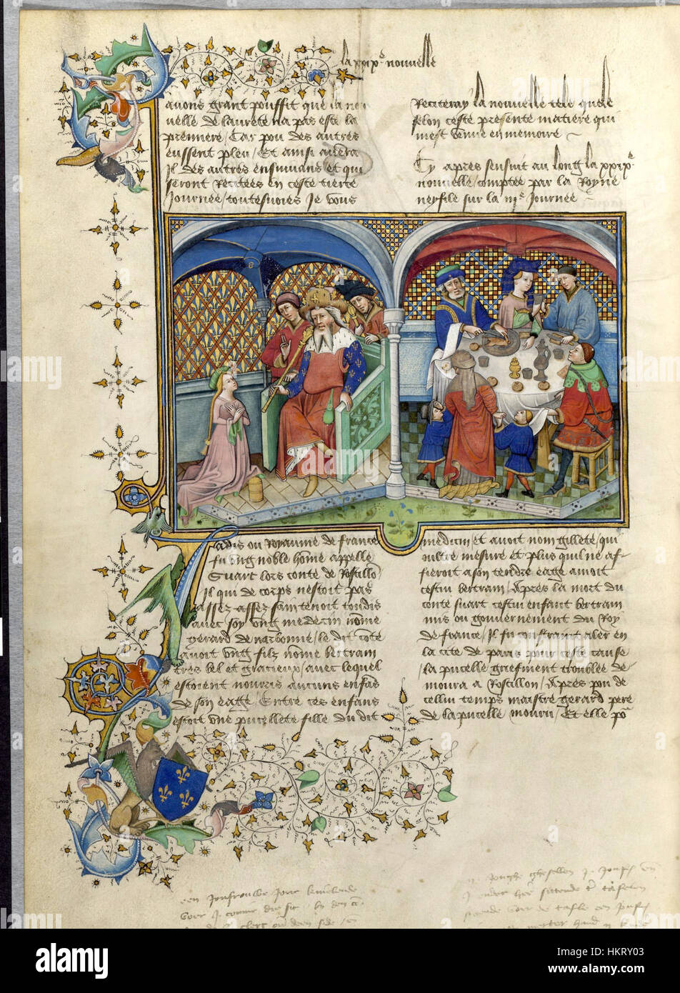 This illustration from the 'Decameron' depicts a detailed scene from ...