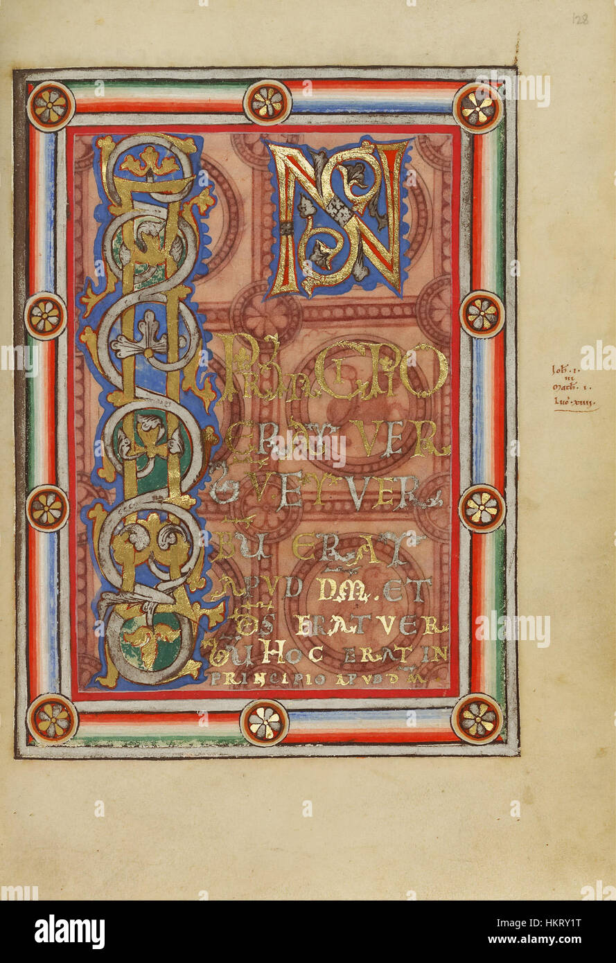 The decorated incipit page from a historical manuscript features ...