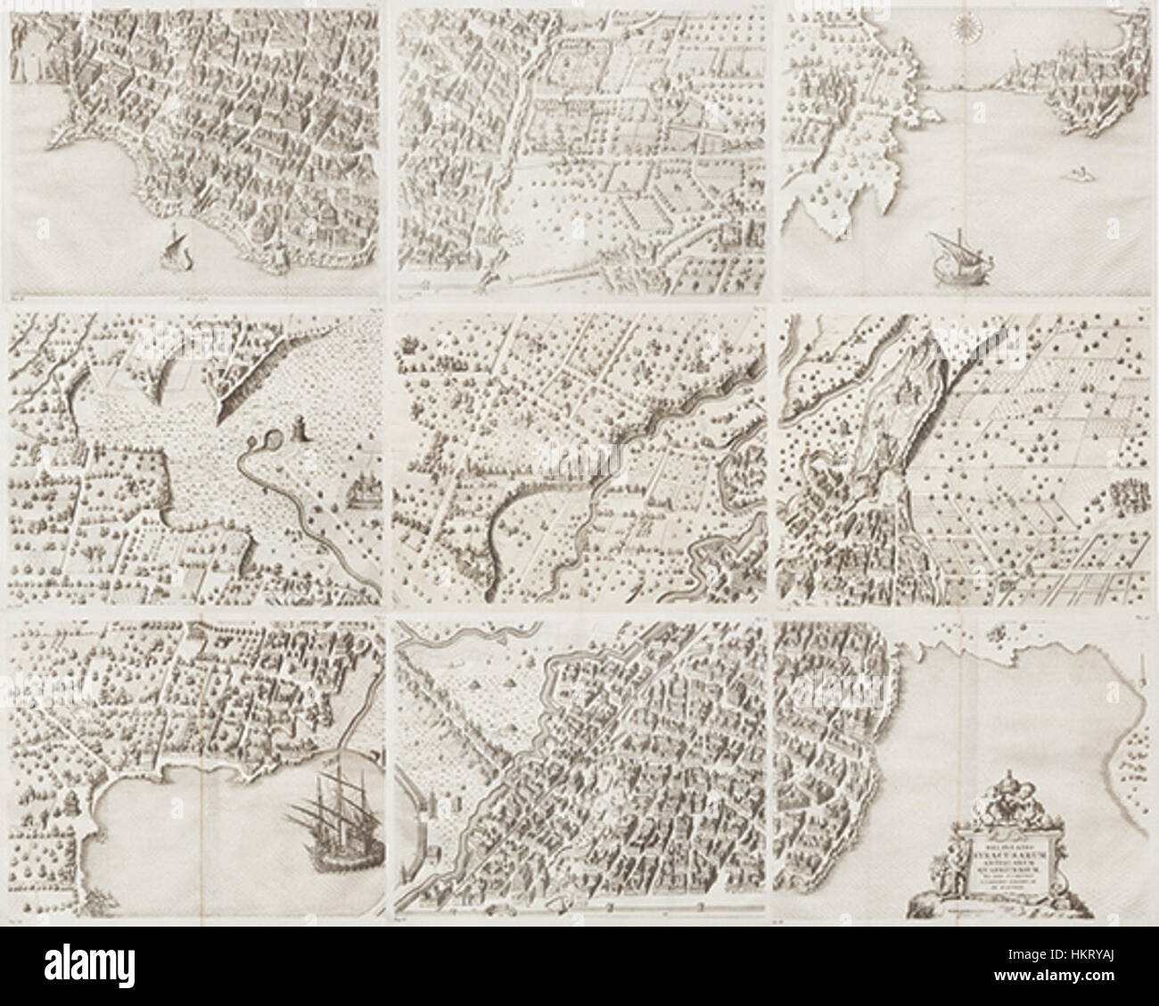 A 17th-century map of ancient Syracuse, depicting the city layout and ...