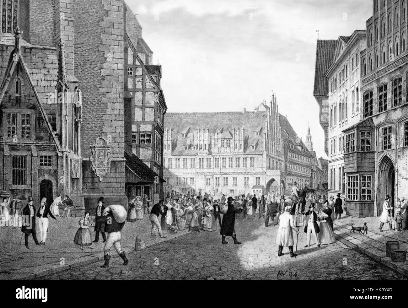 This painting of the marketplace in Hannover, dated 1834, captures the ...