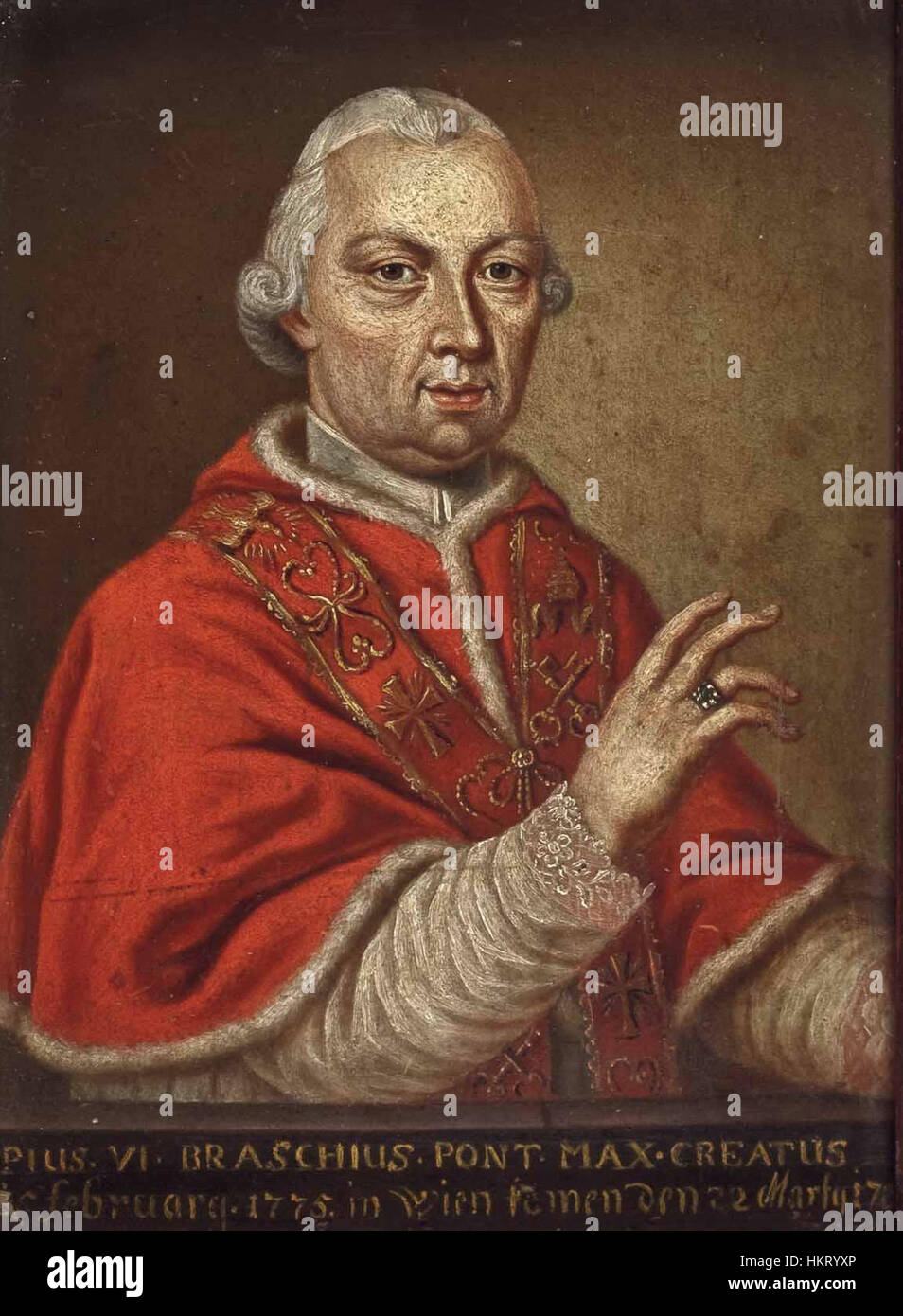 This painting depicts Pope Pius VI offering a blessing. The artwork ...