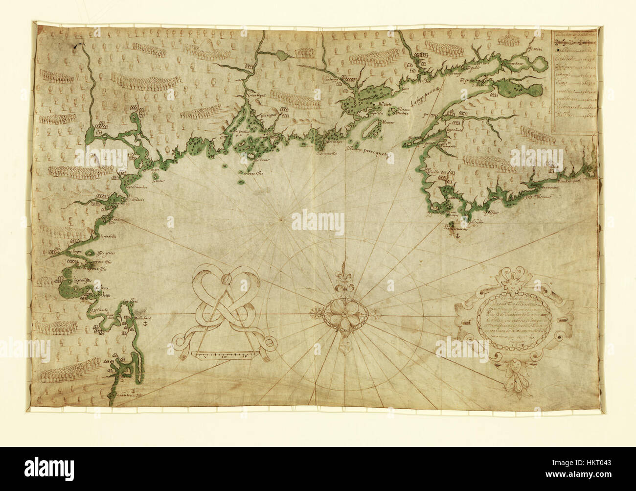 This historical map or artwork depicts the coasts, harbors, and islands ...