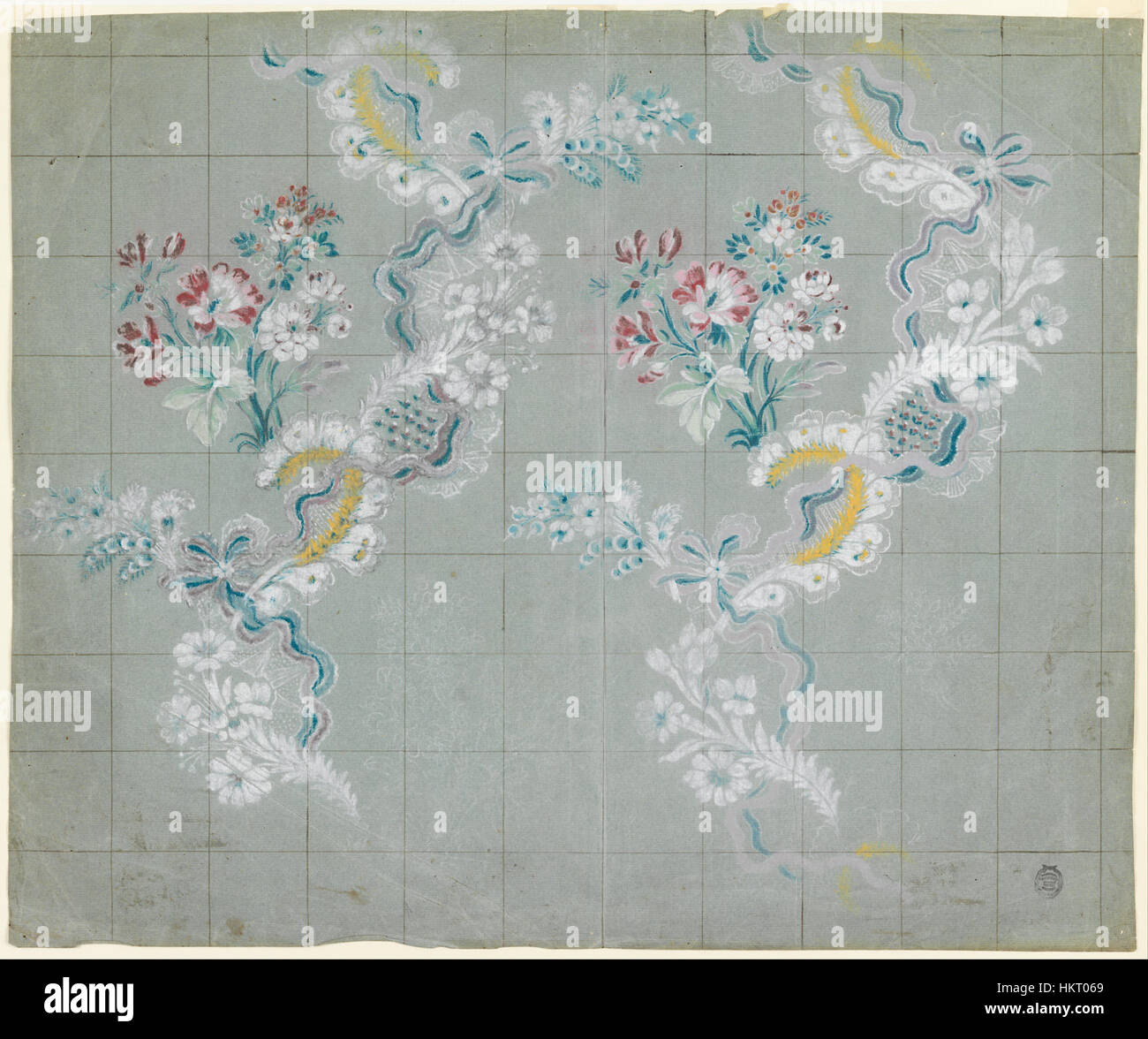 This design for a silk brocade showcases intricate patterns and ...