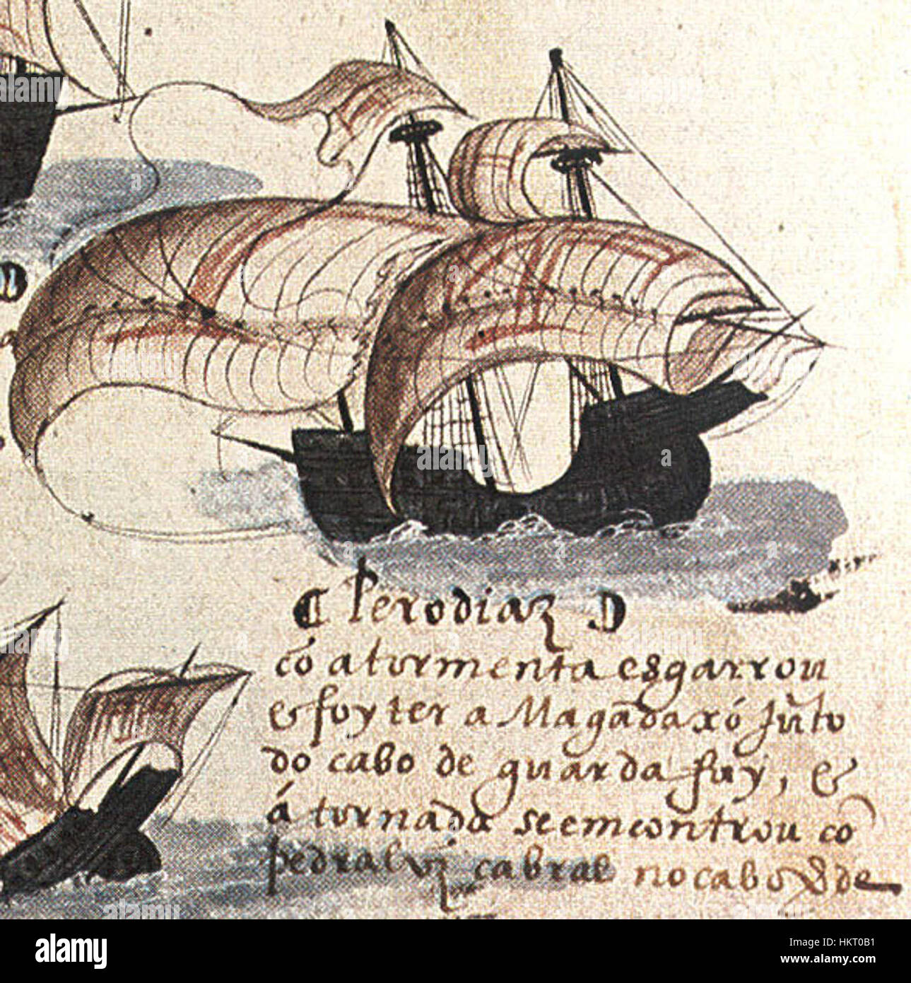 A detail from the painting of Diogo Dias’s ship, part of the Cabral ...