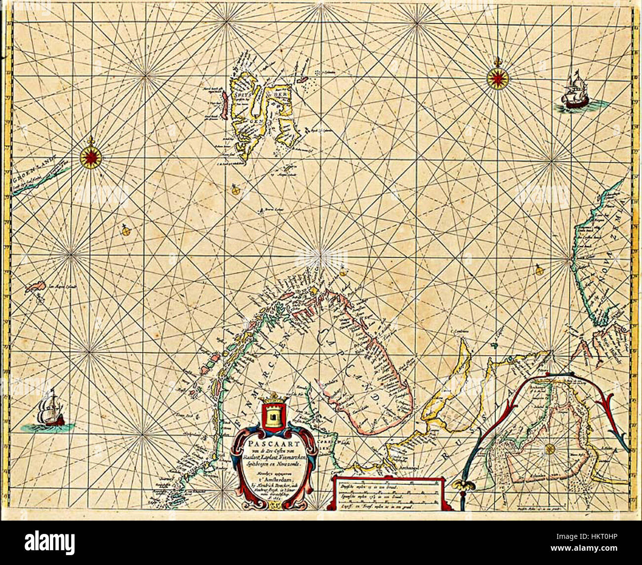 This 17th-century map illustrates the northern regions of Norway ...
