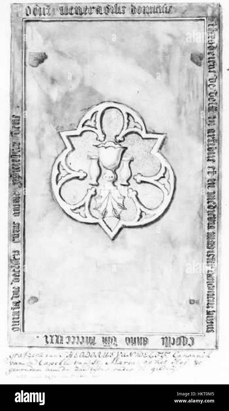 A historical painting representing the gravestone of Theodricus van ...