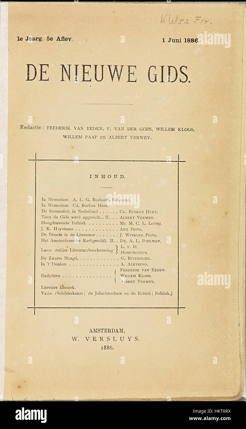 A 1886 edition of 'De Nieuwe Gids,' a Dutch literary journal. This work ...
