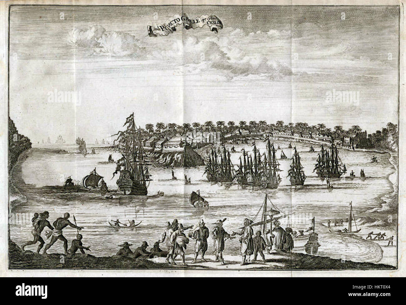 This artwork illustrates the port of Galle on the island of Ceylon ...