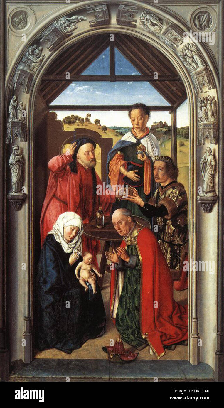 This painting by Dieric Bouts, 'Adoration of the Magi,' depicts the ...