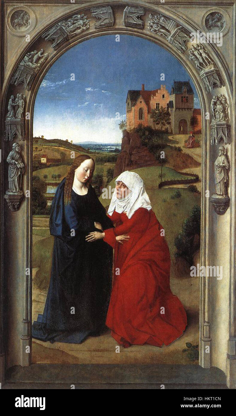Dieric Bouts' painting 'The Visitation' (WGA2980) depicts the moment when the Virgin Mary visits ...